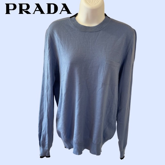 Prada | Sweaters | Prada Virgin Wool Blue Black Knit Pullover Sweater ...